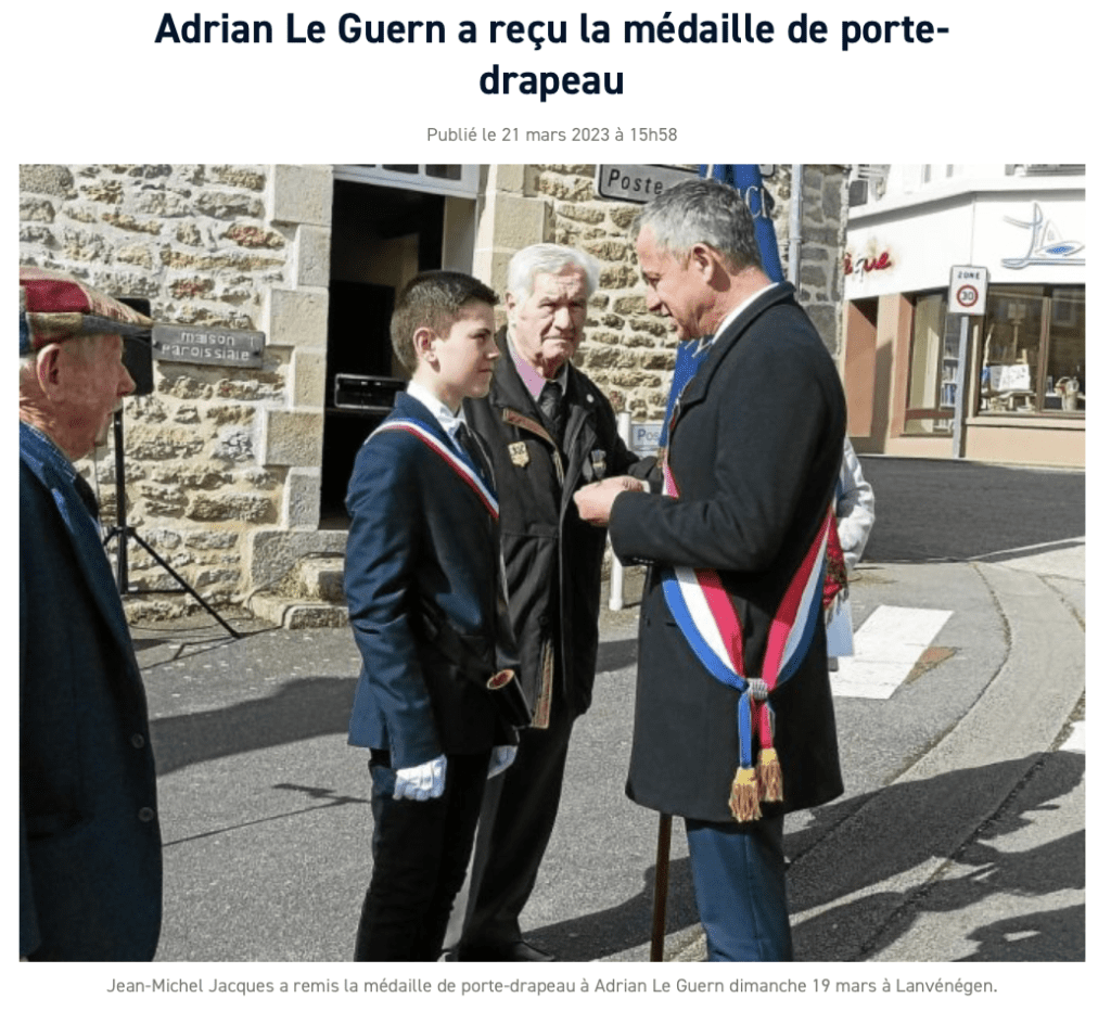 Lanvénégen : Adrian Le Guern a reçu la médaille de porte-drapeau - Jean ...